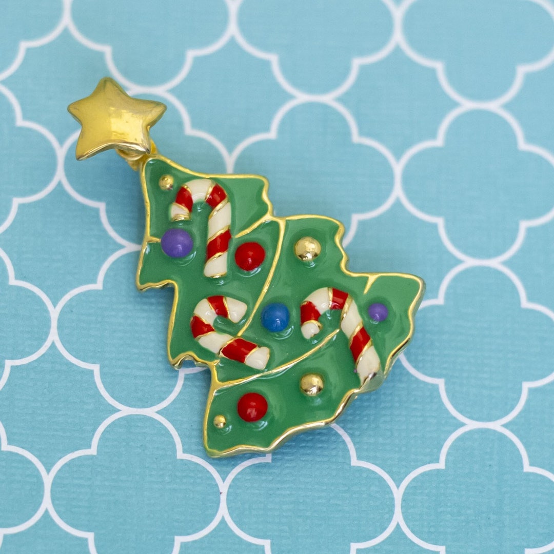 Vintage Christmas Tree Candy Canes Gold Tone Abstract Brooch by SJC ...