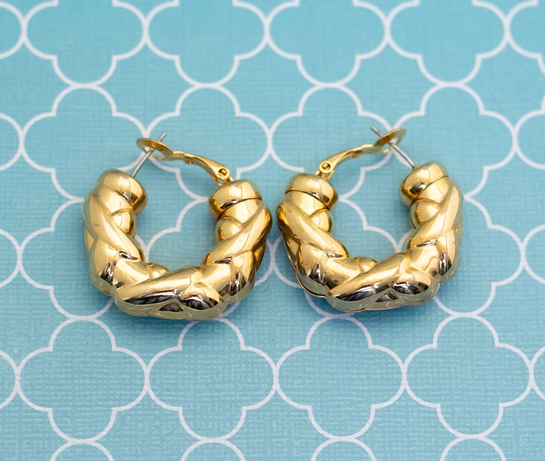 Vintage Gold Croissant Hoop Earrings, Gold Tone Earrings, Gold Hoop ...