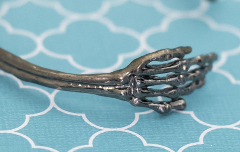 7 Inch, Vintage Skeleton's Hand Silver Tone Brutalist Cuff Bracelet ...