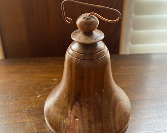 Vintage Hand Carved Turned Cherry Wood Bell With Wooden Striker. Artist ...