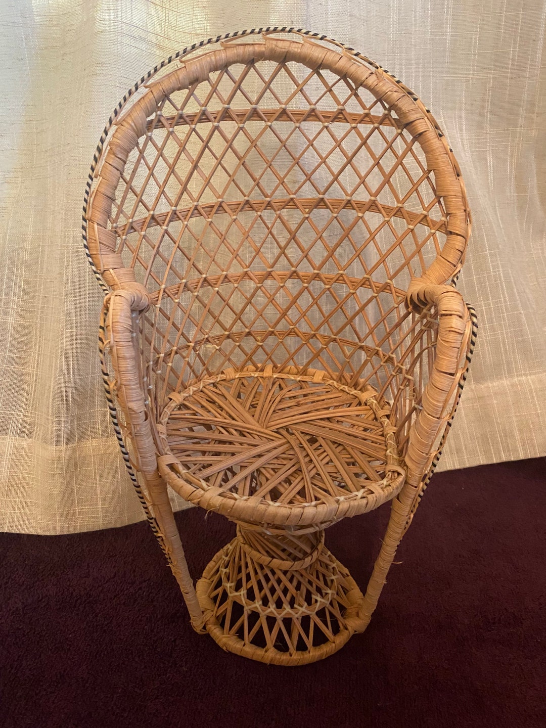 Mini Peacock Fan Back Wicker Rattan Chair 16 Doll Chair/plant - Etsy