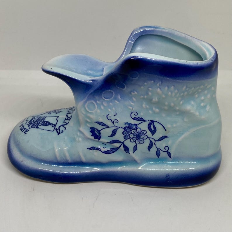Vintage Souvenir Blue Shoe Boot Figurine Indiana Ceramic Toothpick ...