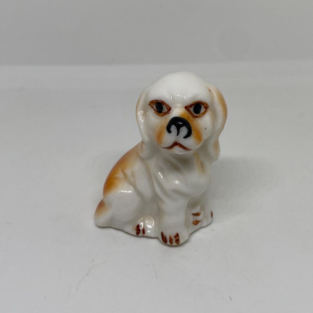 Ceramic Miniature Bone China Figurine Brown White Dog Hound - Etsy