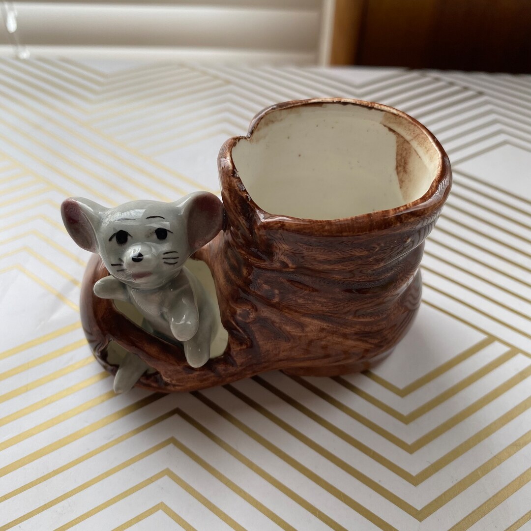 Vintage Porcelain Grey Mouse in Brown Boot Planter Toothpick Holder ...