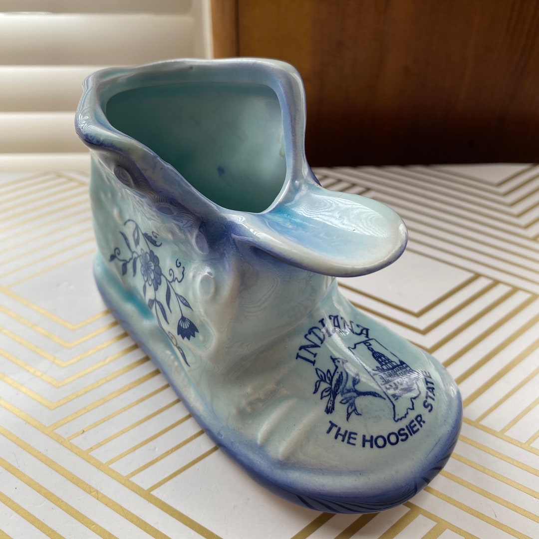 Vintage Souvenir Blue Shoe Boot Figurine Indiana Ceramic Toothpick ...