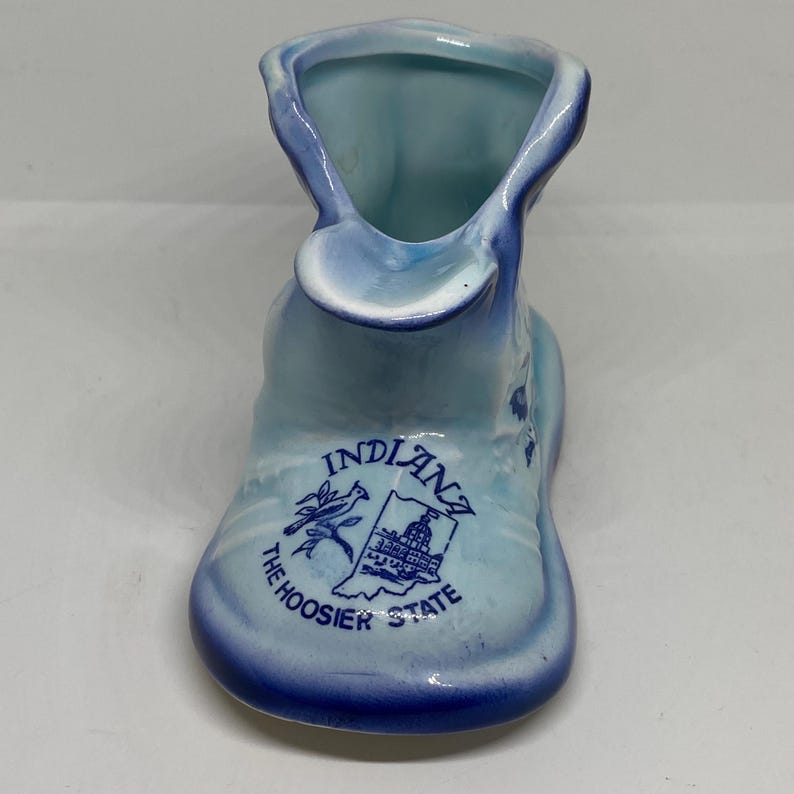 Vintage Souvenir Blue Shoe Boot Figurine Indiana Ceramic Toothpick ...
