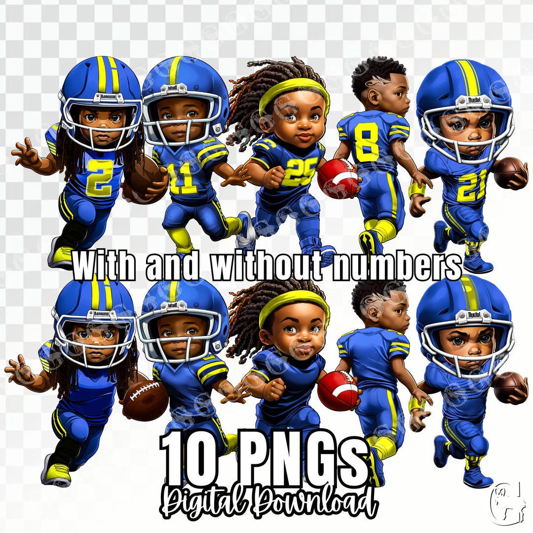 Royal Blue and Yellow Football Boys PNG Bundle, Football Players, Black ...