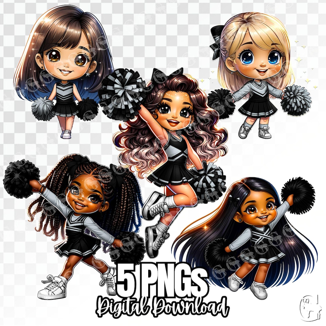 Black and Gray/silver Uniform Cheerleader Girls (multi-racial) PNG ...