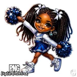 Cheerleader Girls (multi-racial) PNG Bundle, White and Blue Uniforms ...