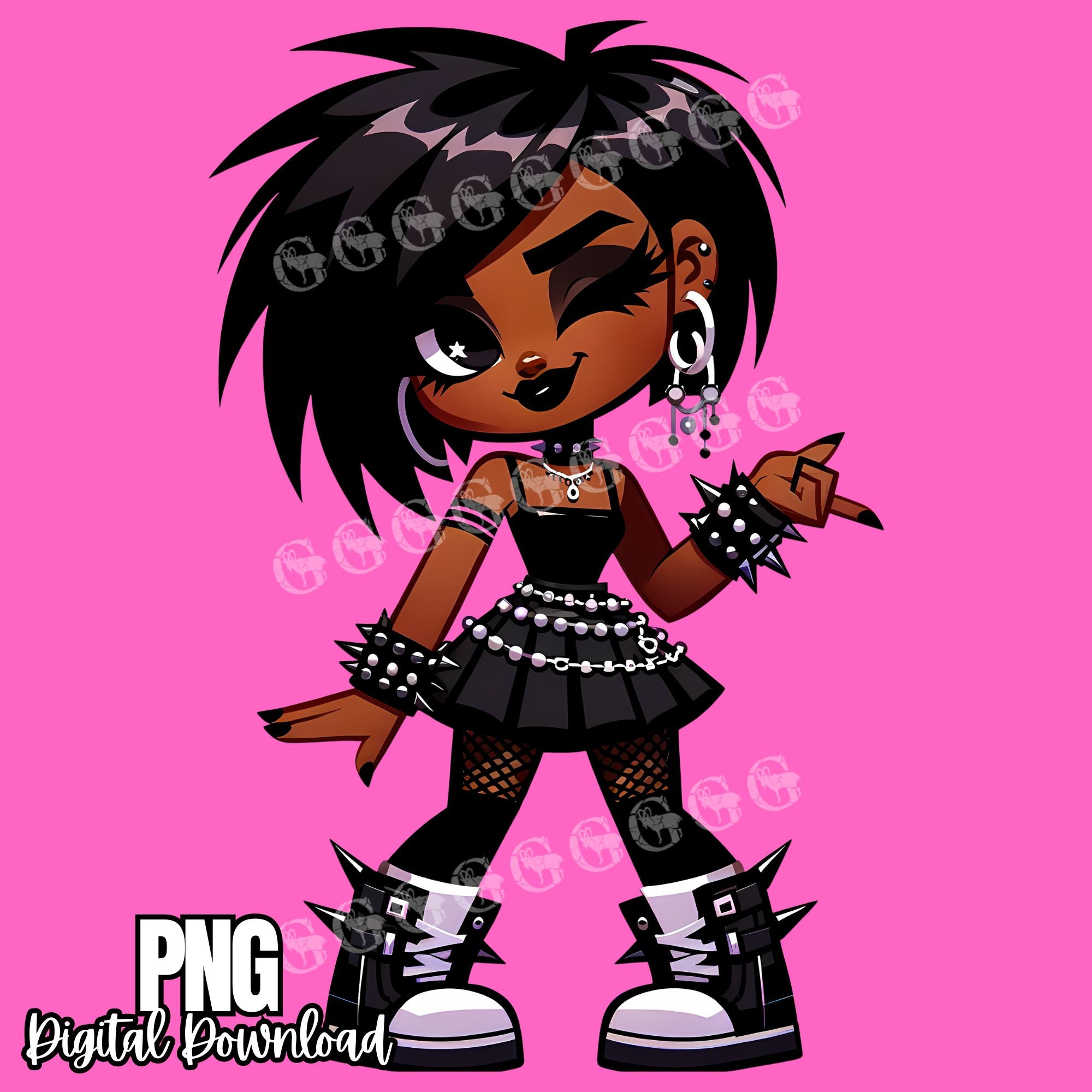 Emo/goth Teen Girls (african American) PNG Bundle, Black Emo Girl ...