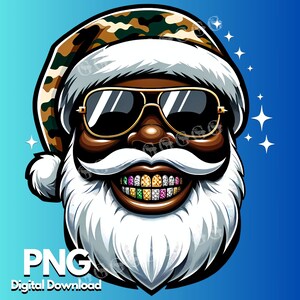 Black Santa With Rainbow Grill (face Only) PNG Bundle, African American ...