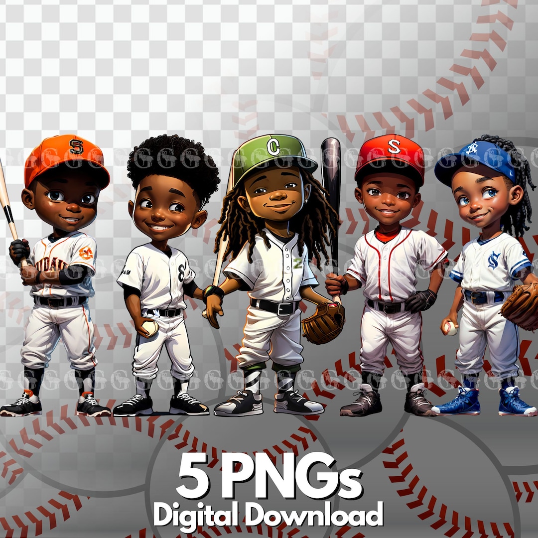 Baseball Boys PNG Bundle, Little League Baseball, Black Baseball Kids ...