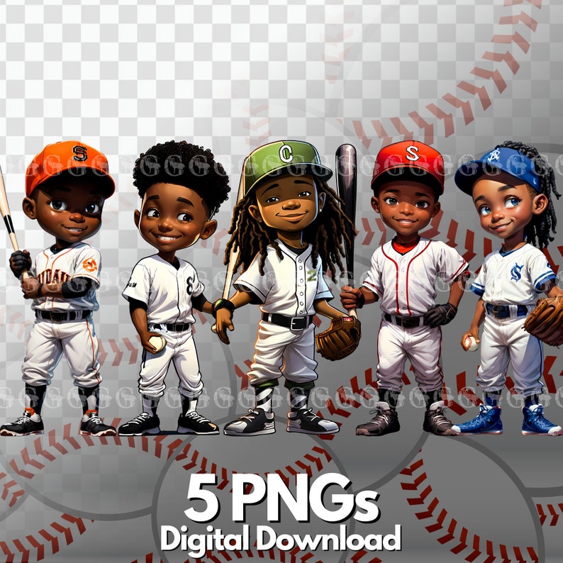 Baseball Boys PNG Bundle, Little League Baseball, Black Baseball Kids ...
