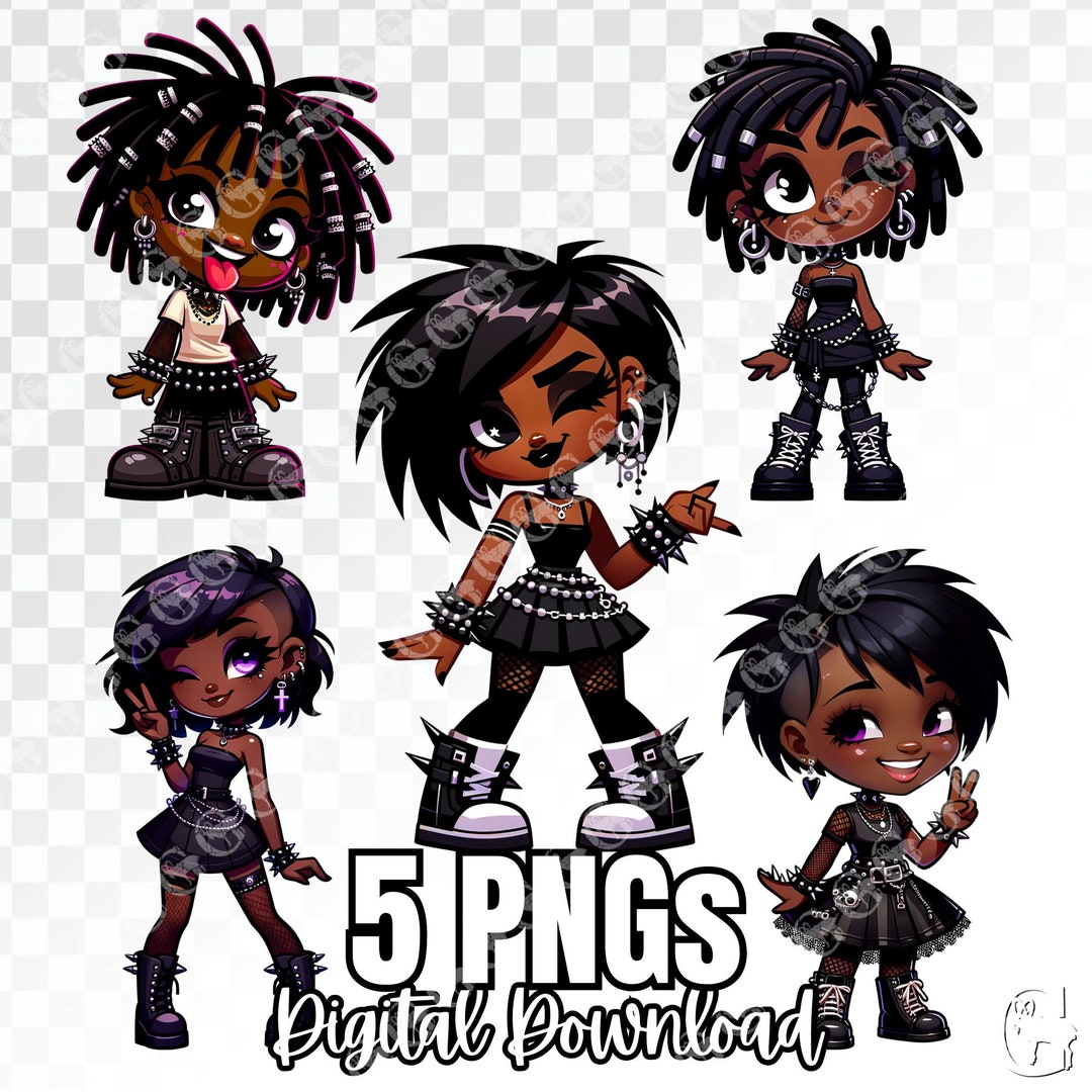 Emo/goth Teen Girls (african American) PNG Bundle, Black Emo Girl ...