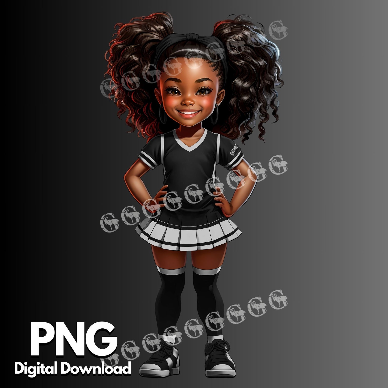 Black and Silver Cheerleaders PNG Bundle, African American Cheerleaders ...