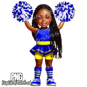 Youth African American Cheerleaders PNG Bundle, Royal Blue and Yellow ...