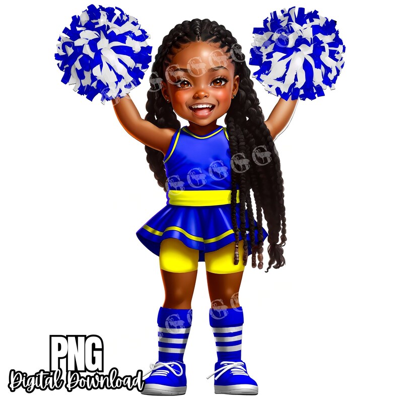 Youth African American Cheerleaders PNG Bundle, Royal Blue and Yellow ...