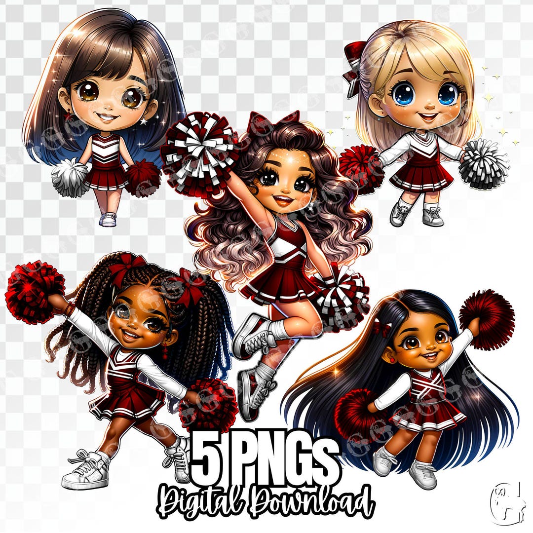 Maroon And White Uniform Cheerleader Girls Multi Racial Png Bundle Cheer Girls Cheer Mom