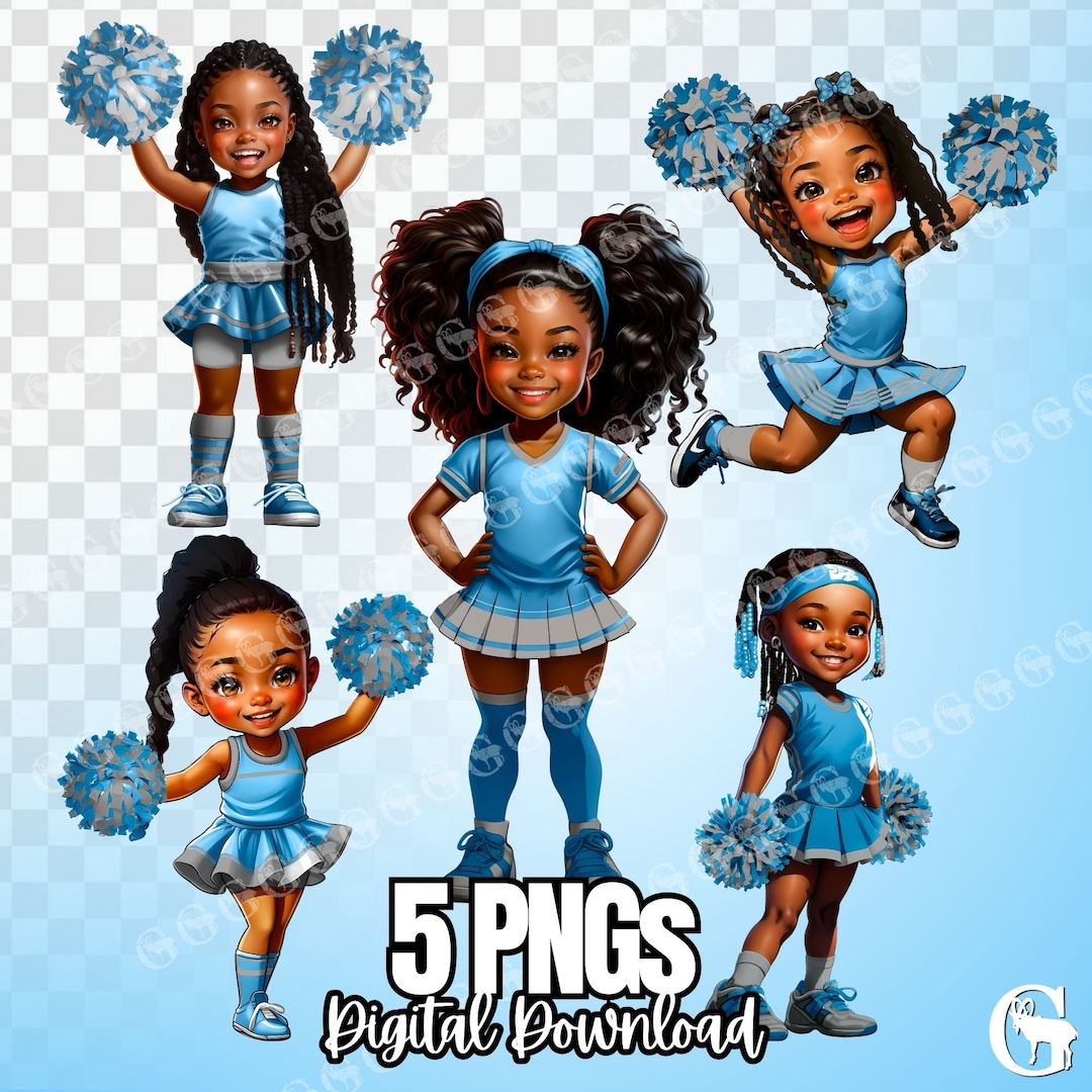 Blue & Gray Girl Cheerleaders (african American) PNG Bundle, Black ...