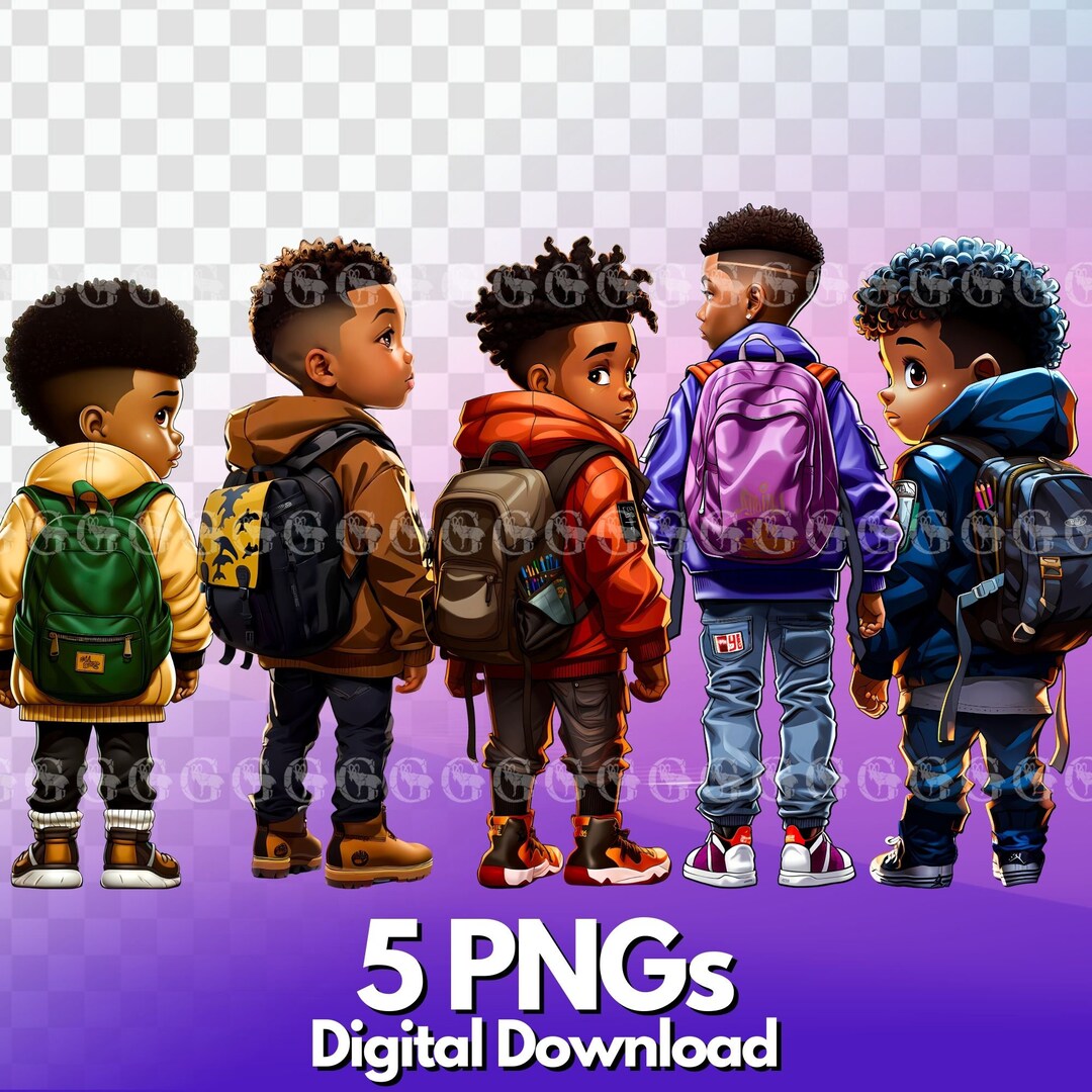 Back to School Boys PNG Bundle, Cool Boys, African American Boys, Black Boys, Elementary School ...
