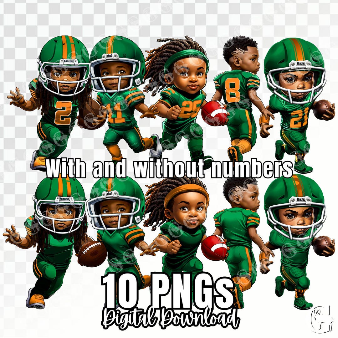 Green Orange Uniform Football Boys PNG Bundle, Football Players, Black ...