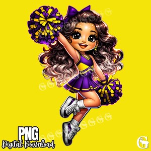 Purple and Yellow Uniform Cheerleader Girls (multi-racial) PNG Bundle ...