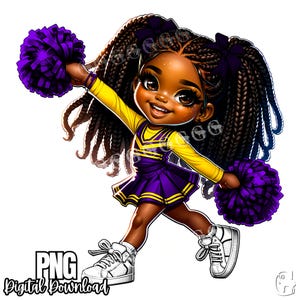 Purple and Yellow Uniform Cheerleader Girls (multi-racial) PNG Bundle ...