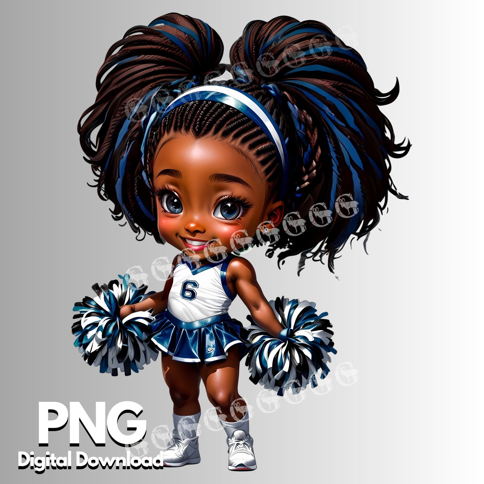 Blue Silver White Cheerleaders PNG Bundle, Black Girl Cheerleaders ...