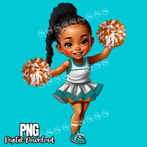 Youth African American Cheerleaders PNG Bundle, White Teal Orange ...