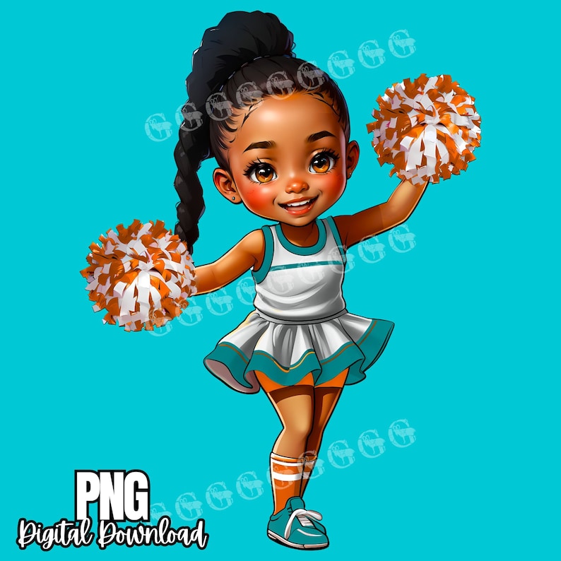 Youth African American Cheerleaders PNG Bundle, White Teal Orange ...