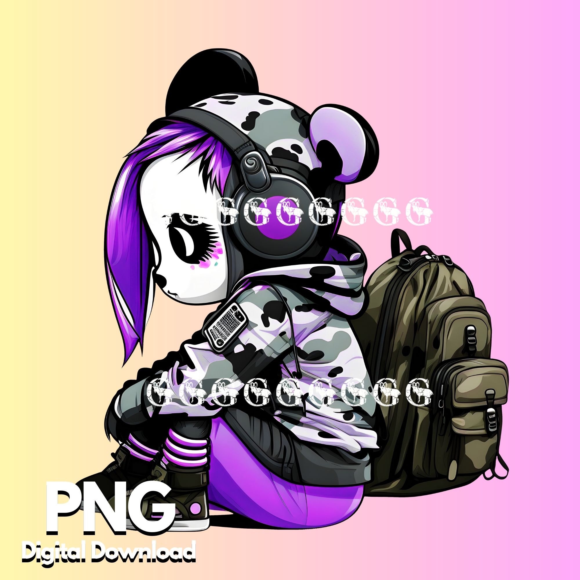 Street Girl Pandas Bundle purple Version, Panda, Pandas, Street Panda ...
