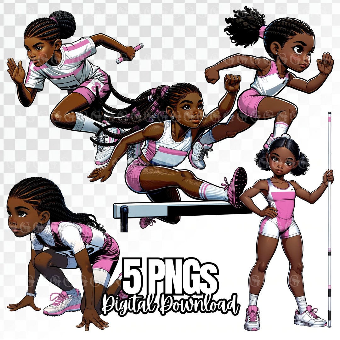 Pink and White Youth Track and Field African American Girls PNG Bundle ...