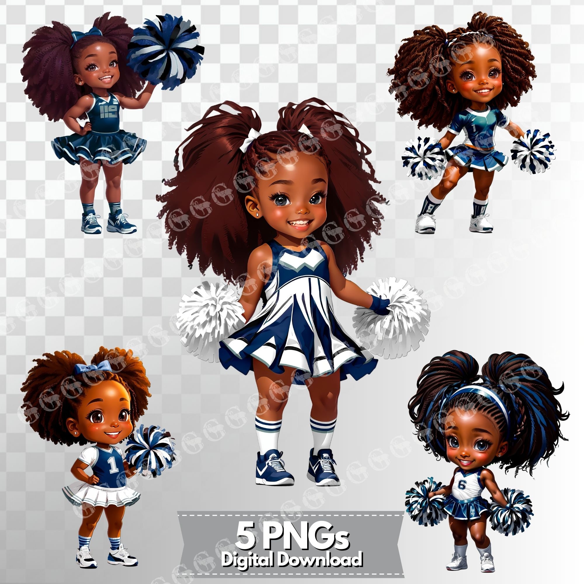Blue Silver White Cheerleaders PNG Bundle, Black Girl Cheerleaders ...