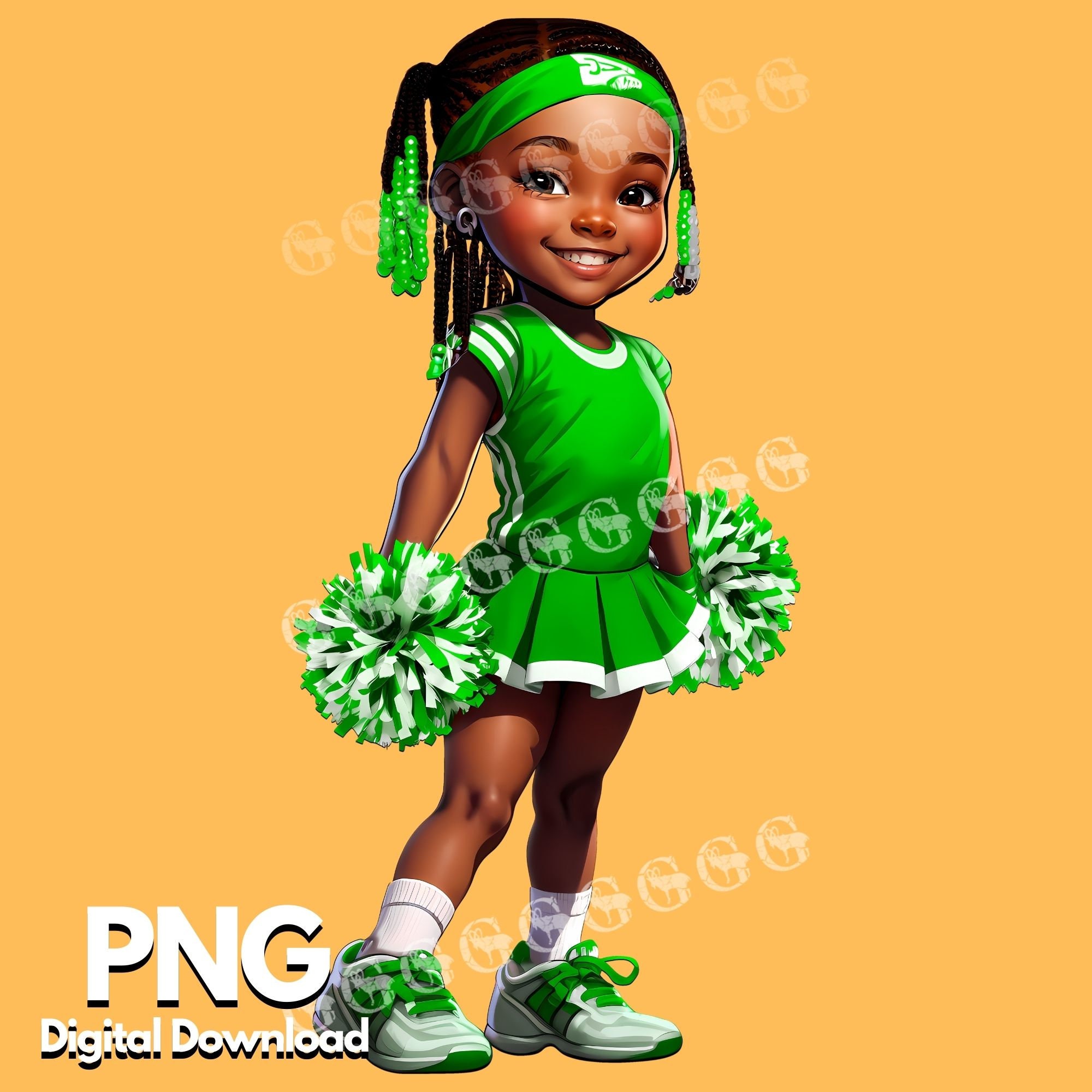 Green and White Cheerleader PNG Bundle, African American Cheerleaders ...