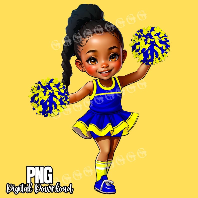 Youth African American Cheerleaders PNG Bundle, Royal Blue and Yellow ...