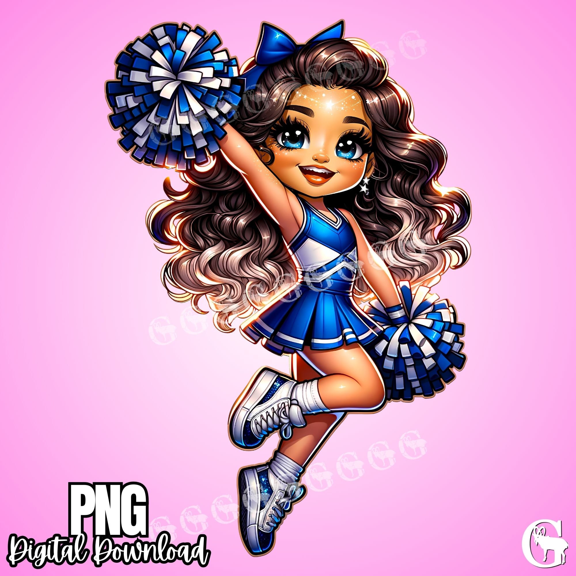 Cheerleader Girls (multi-racial) PNG Bundle, White and Blue Uniforms ...