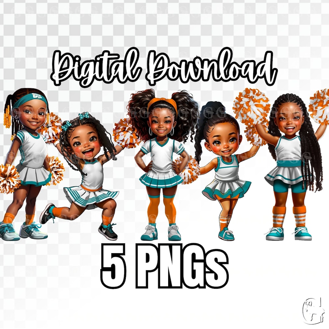 Youth African American Cheerleaders PNG Bundle, White Teal Orange ...