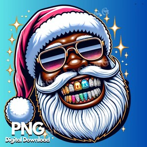 Black Santa With Rainbow Grill (face Only) PNG Bundle, African American ...
