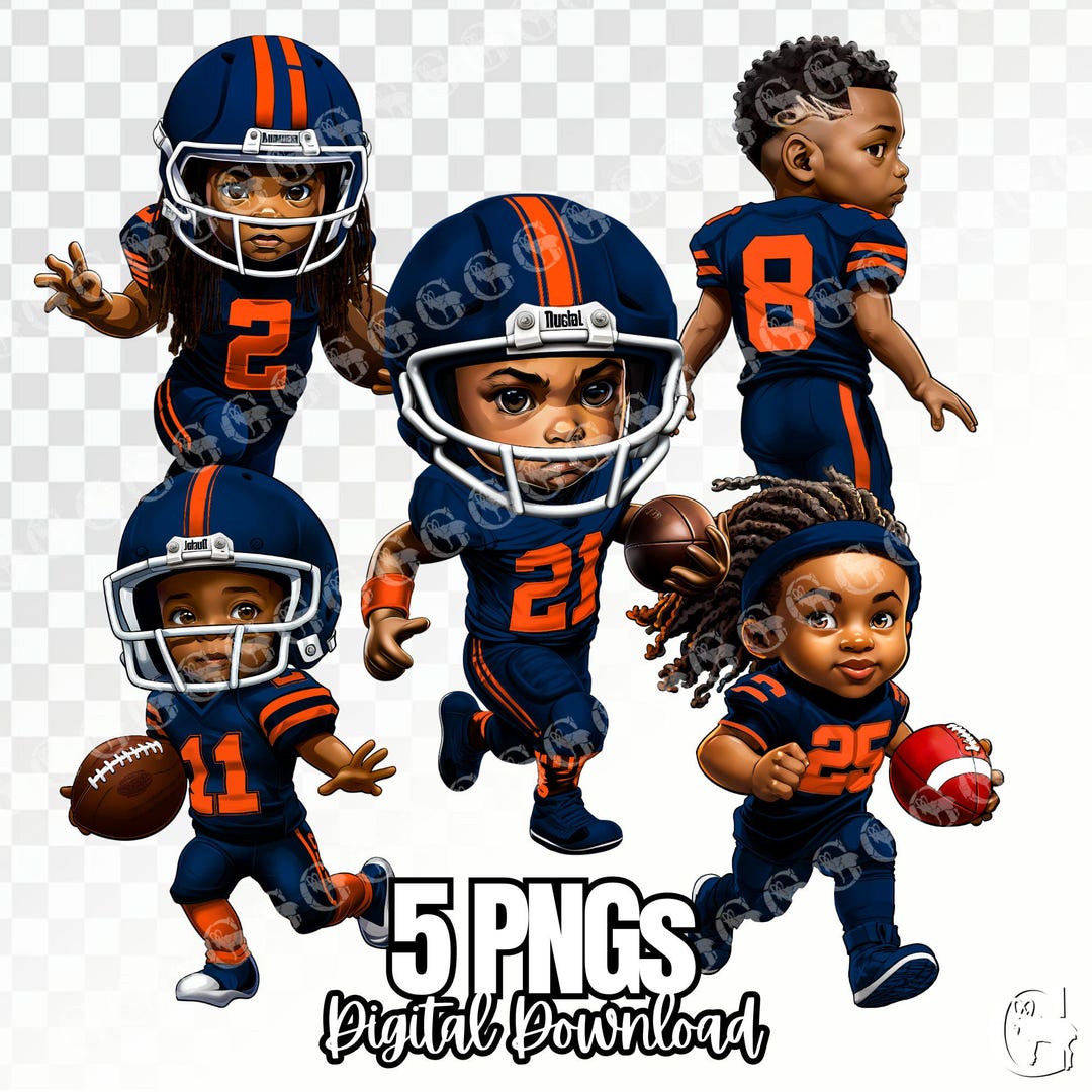Dark Blue and Orange Football Boys PNG Bundle, Football Players, Black ...