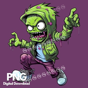 Cartoon Style Halloween Zombies PNG Bundle, Urban Streetwear Zombies ...