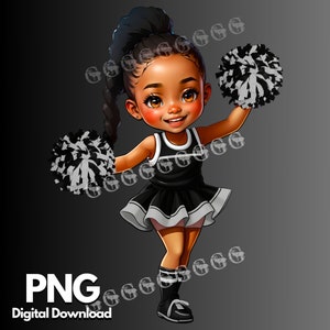 Black and Silver Cheerleaders PNG Bundle, African American Cheerleaders ...