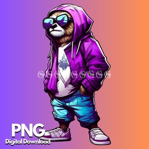Sloths Wearing Urban Streetwear PNG Bundle, Sloths, Sloth, Cool Sloths ...