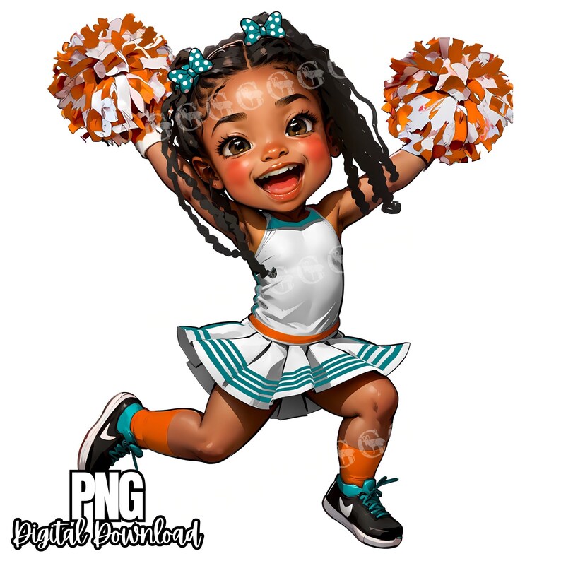 Youth African American Cheerleaders PNG Bundle, White Teal Orange ...