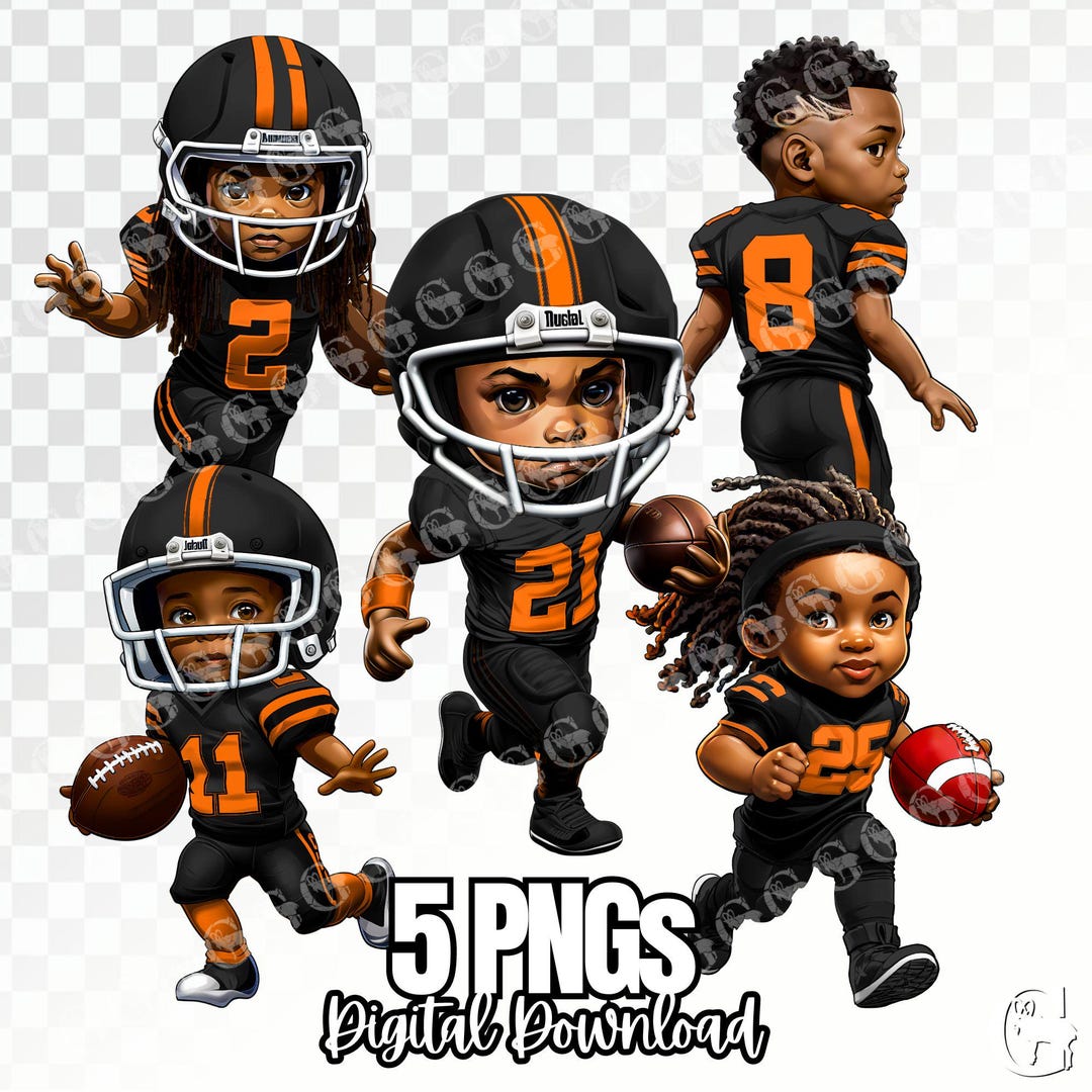 Black and Orange Football Boys PNG Bundle, Football Players, Black ...
