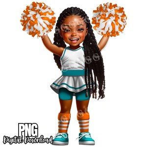 Youth African American Cheerleaders PNG Bundle, White Teal Orange ...