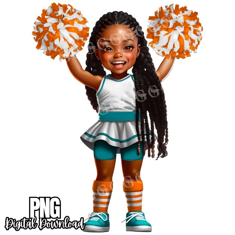 Youth African American Cheerleaders PNG Bundle, White Teal Orange ...