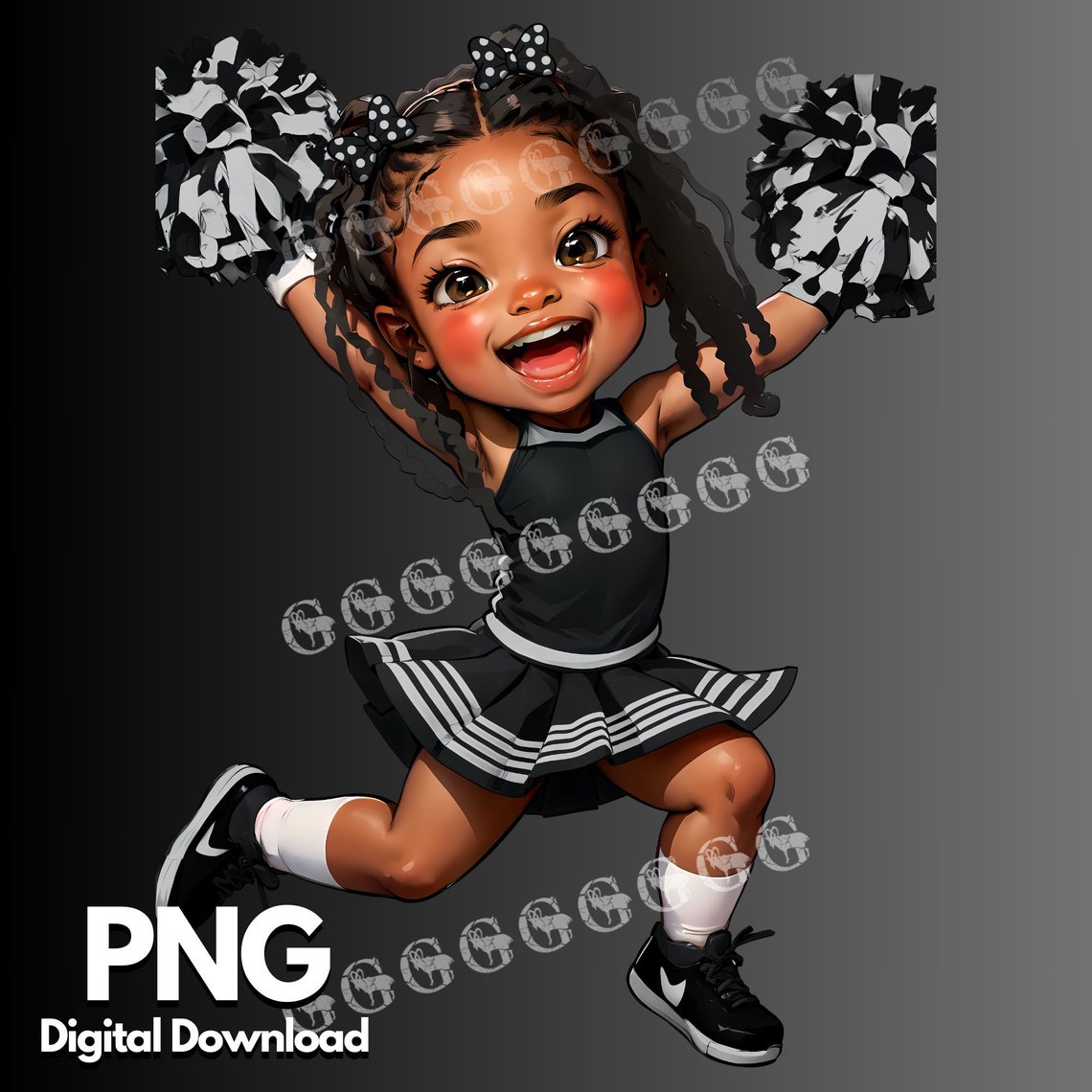 Black and Silver Cheerleaders PNG Bundle, African American Cheerleaders ...