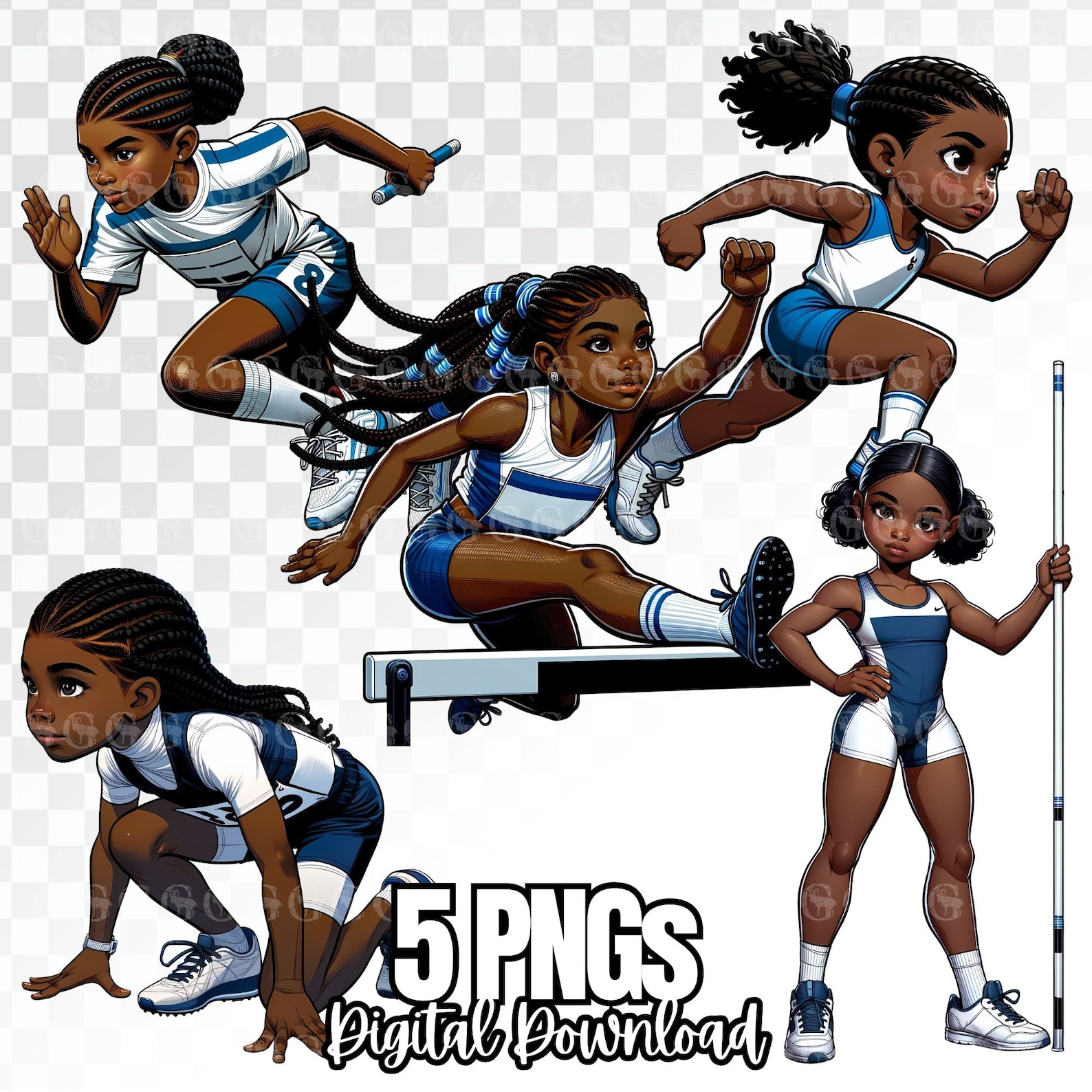 Youth Track and Field African American Girls PNG Bundle, Track and ...