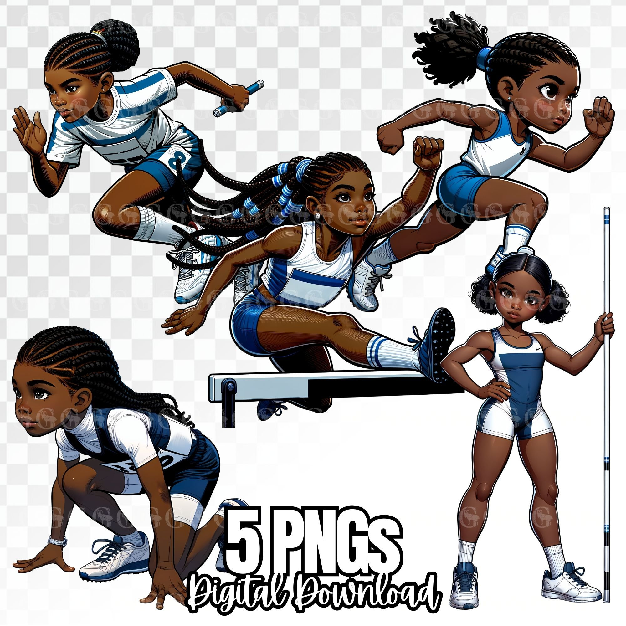 Youth Track and Field African American Girls PNG Bundle, Track and ...