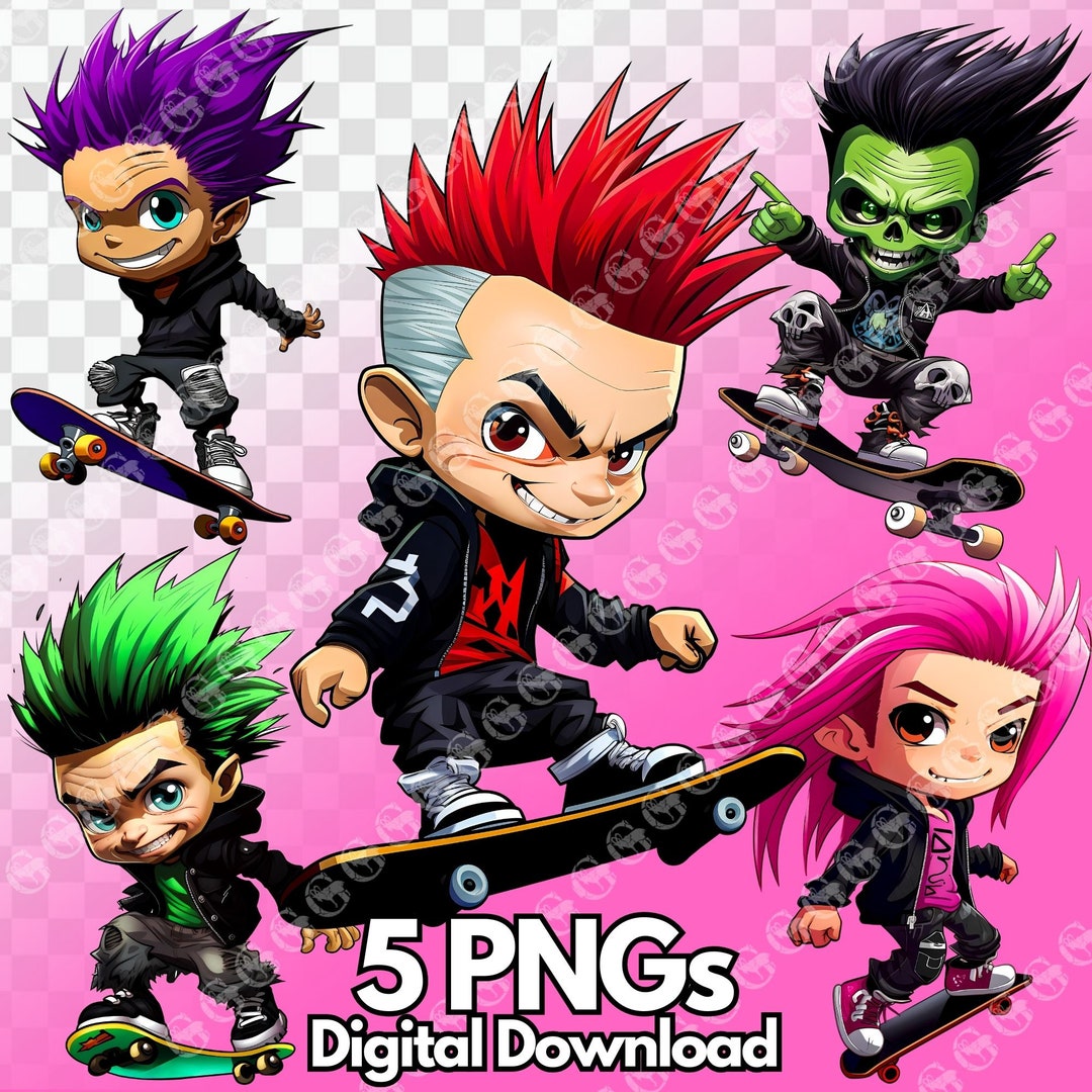Rocker Style Boys Riding Skateboards PNG Bundle, Rocker Boys, Rockstar ...